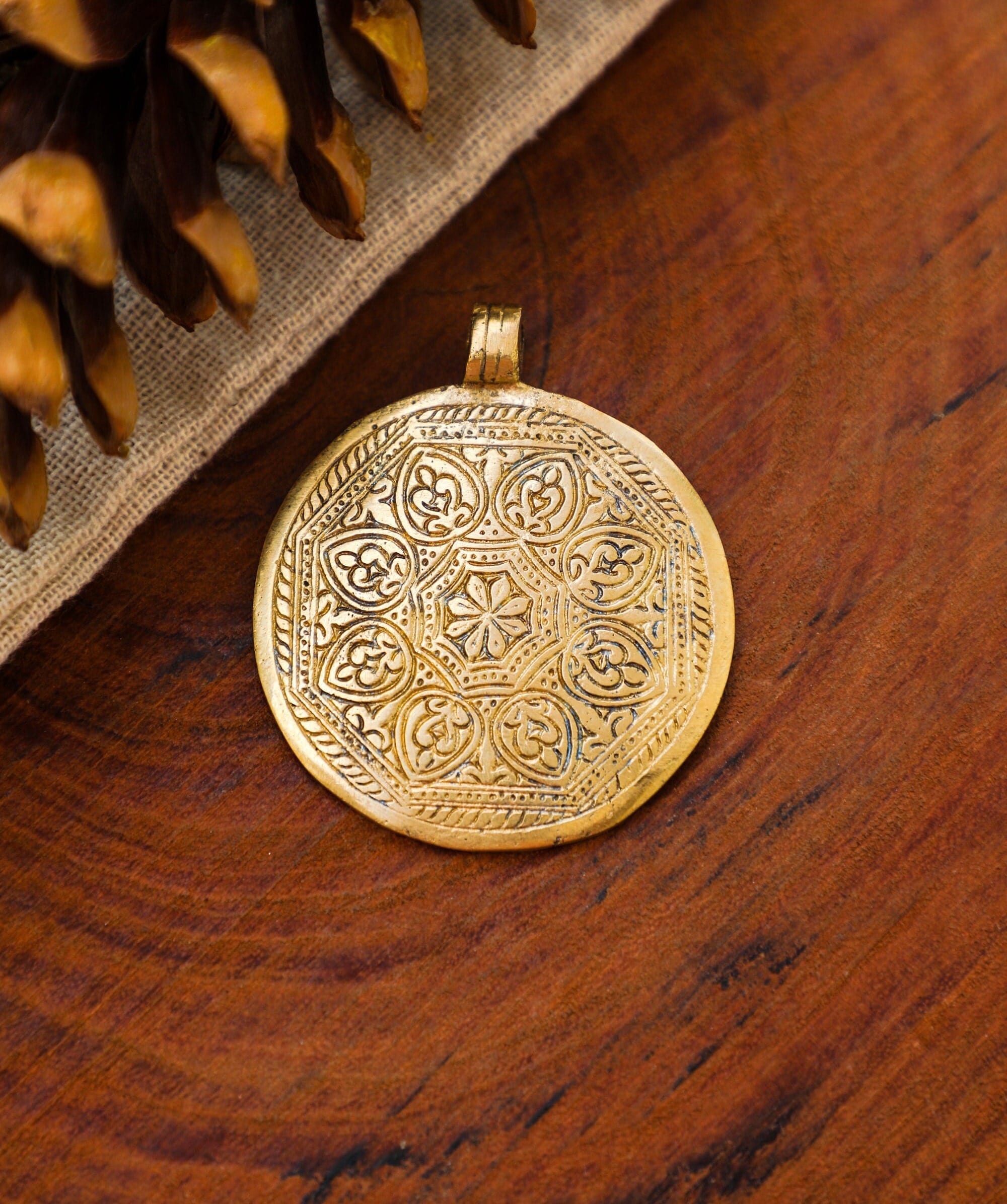 Buddhist Eight Auspicious Brass Pendant - Tribal Desert
